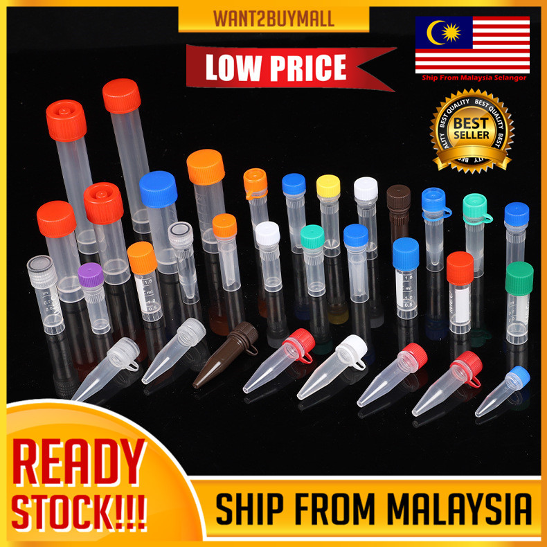 🇲🇾 1.5ml 1.8ml 2ml Cryotube Cryovial PP Tubes Vial With Screw Seal Cap Conical Bottom Plastic ...