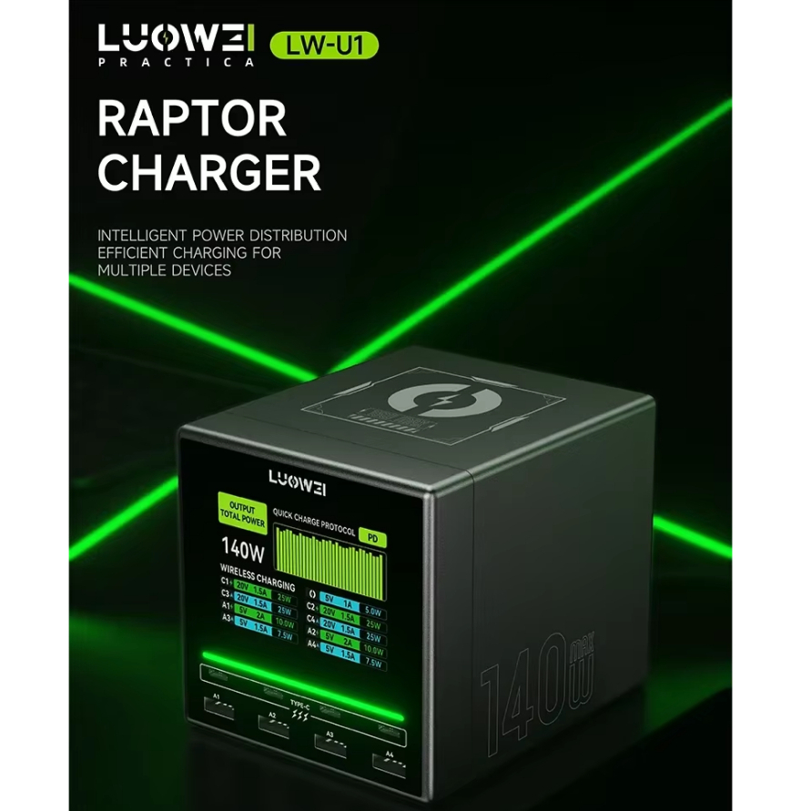 LUOWEI LW-U1 140W Raptor 8-Ports USB & Type-C Charger Station with ...