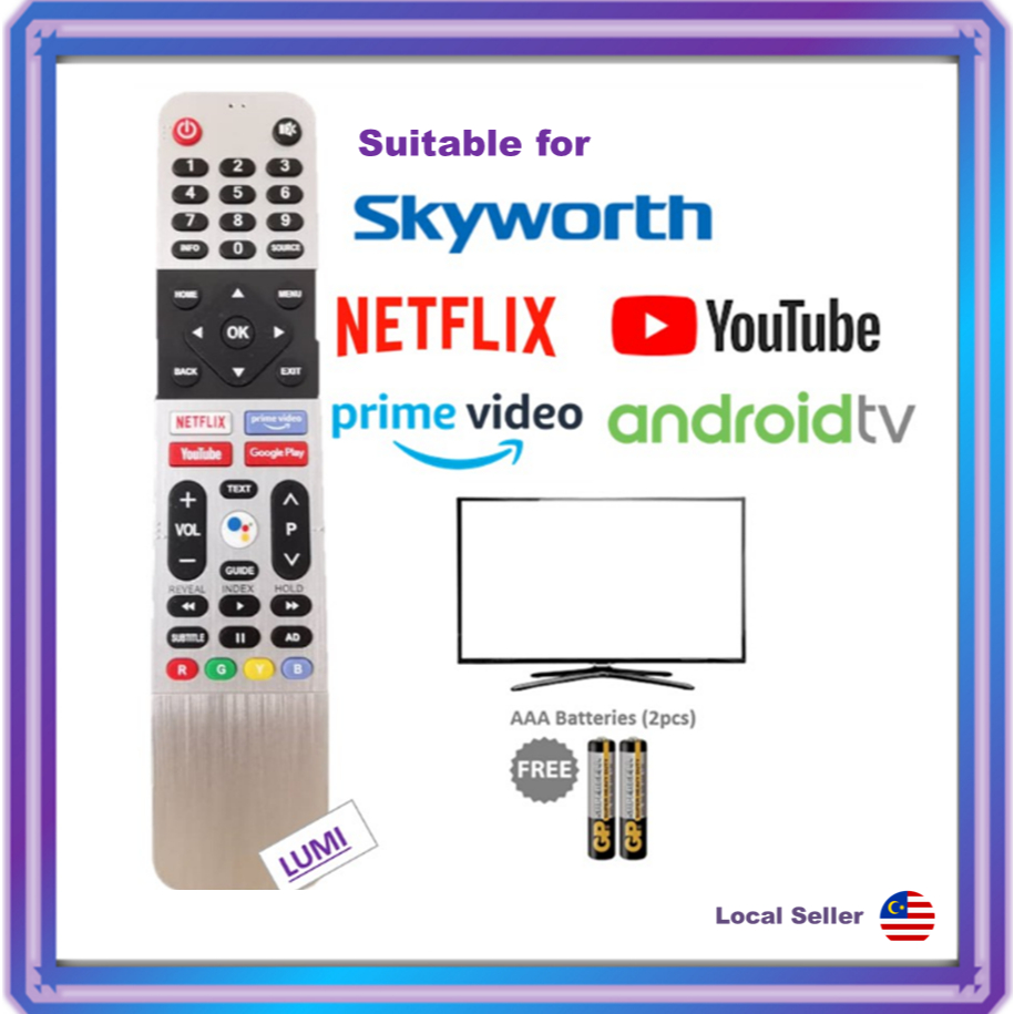 Replacement Skyworth Youtube Google Play Flat Panel Smart And Android LED TV Remote Control ...