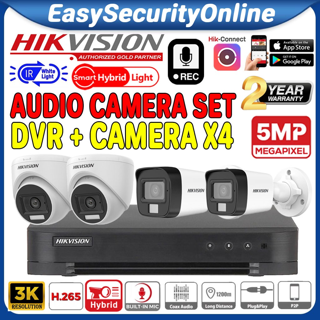 HIK HIKVISION 5.0MP Smart Hybrid Light 4CH PACKAGE SET DVR + 4 CAMERA ...