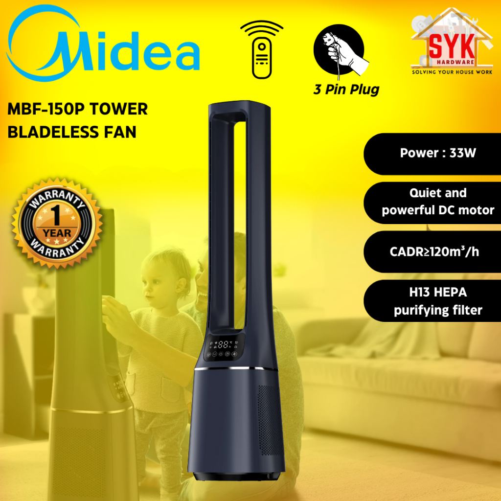SYK Midea MBF-150P Bladeless Tower Fan Air Multiplier Purifier Electric ...