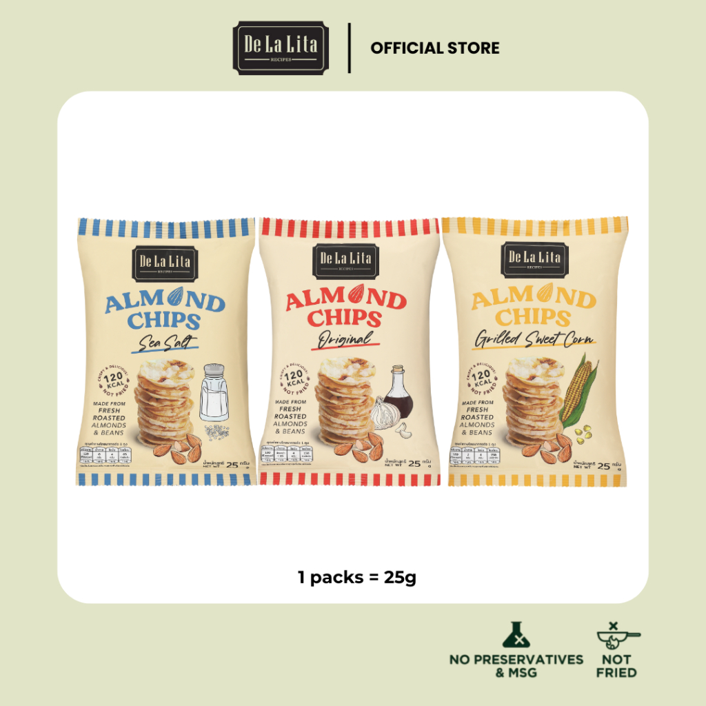 De La Lita - Almond Chips Original | Sea Salt | Sweet Corn (25g) Halal Healthy Snack | Shopee ...