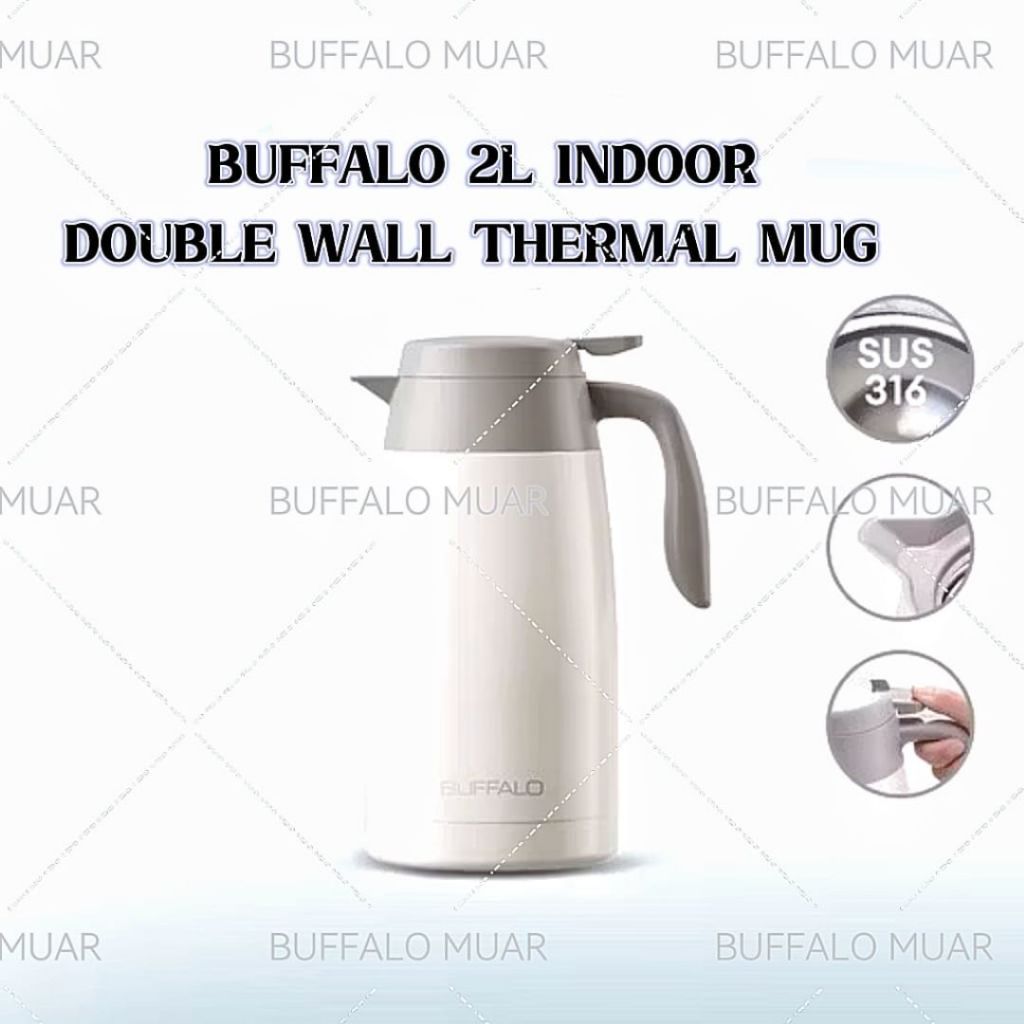 Tiantian BUFFALO 2L COFFEE FLASK STAINLESS STEEL 304 DOUBLE WALL INSULATED VACUUM THERMAL JUG ...