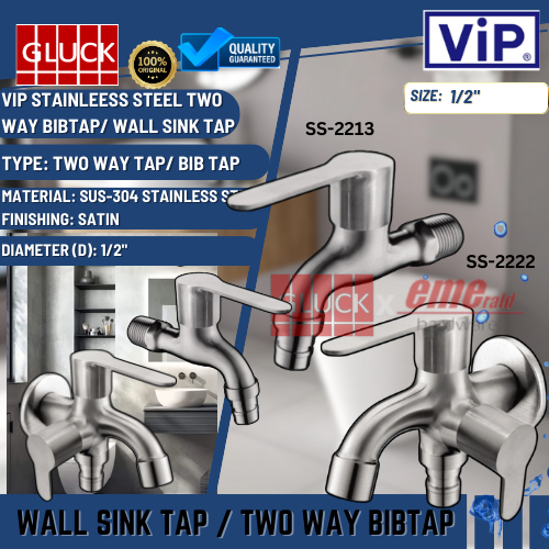 VIP Stainless Steel Two Way Bib tap / WALL SINK TAP (SUS-304) | Shopee ...