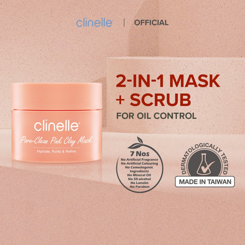 Clinelle Pore Clean Pink Clay Mask 50ml - 2 in 1 Mask + Scrub Gentle ...