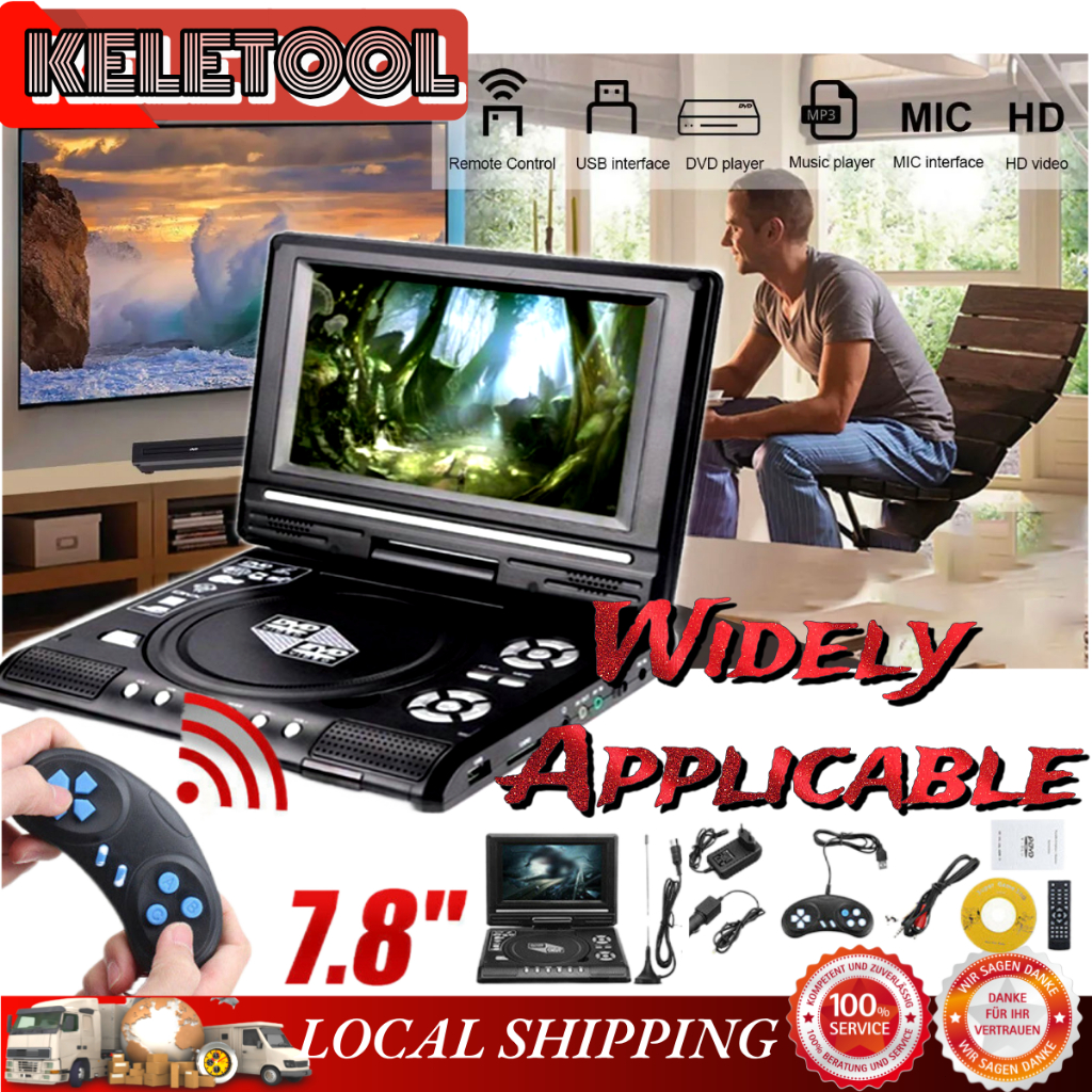Keletool Dvd Player Tv Radio Usb Mp3 Vcd Player With Screen Speaker ...