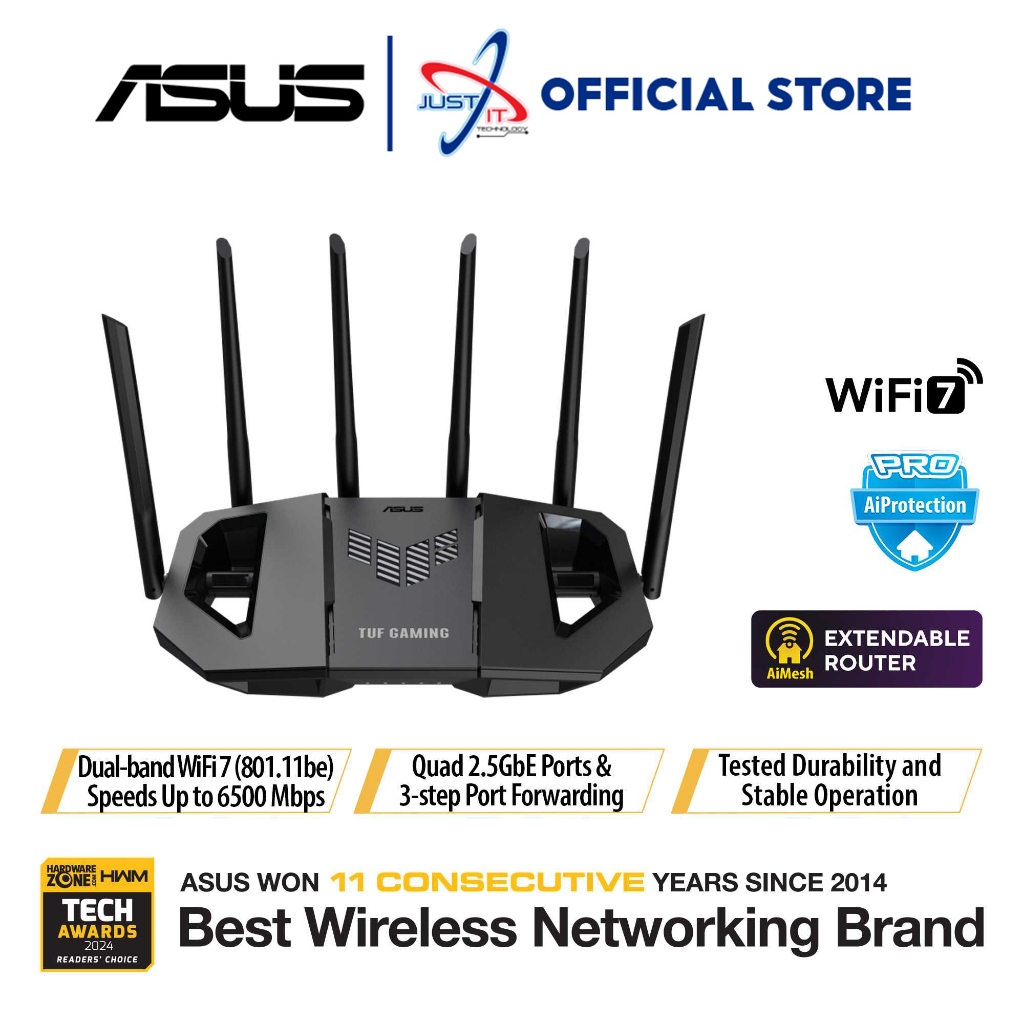 ASUS TUF GAMING BE6500 DUAL BAND WIFI 7 EXTENDABLE GAMING ROUTER - (TUF ...