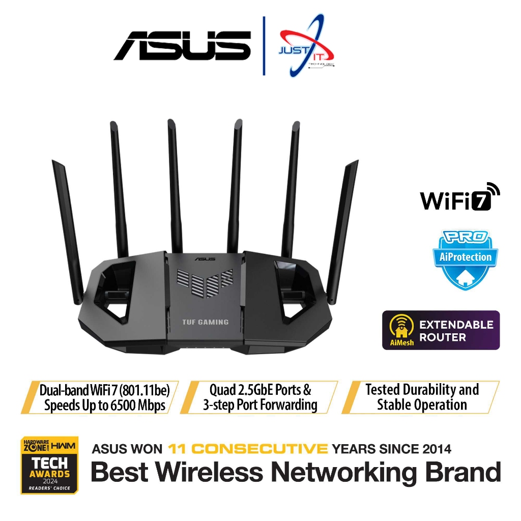 ASUS TUF GAMING BE6500 DUAL BAND WIFI 7 EXTENDABLE GAMING ROUTER (TUF ...