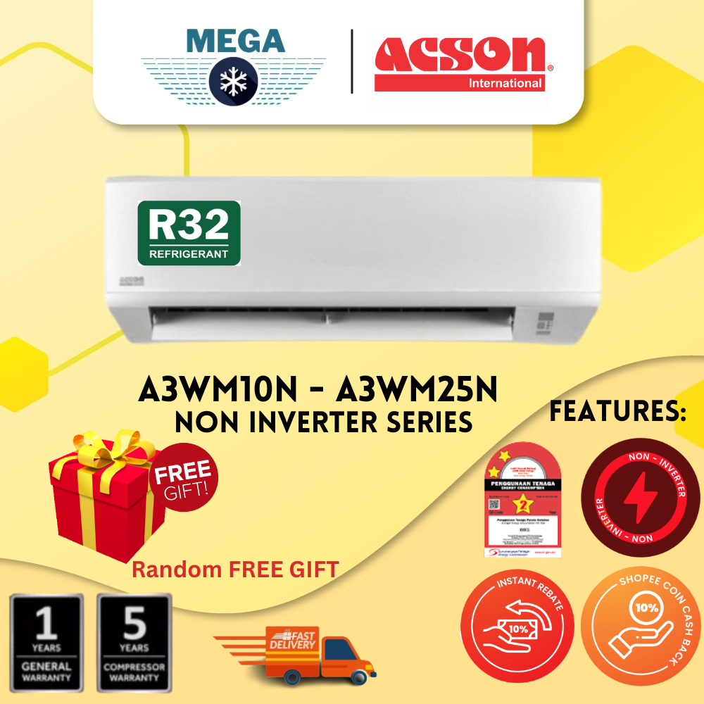 ACSON WALL MOUNTED (Non Inverter) R32 MYECO 1.0HP ~ 3.0HP / (Eco Inverter) R32 1.0 ~ 2.5HP ...