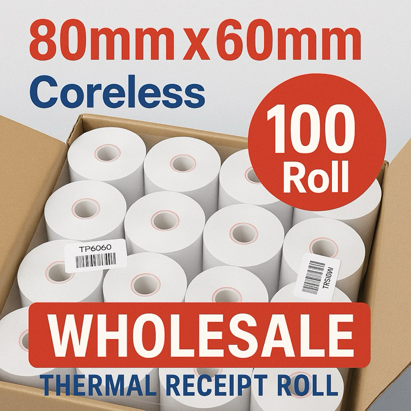 Cash Register Thermal Receipt Paper 80mm x 60mm (100 Roll ) Coreless ...