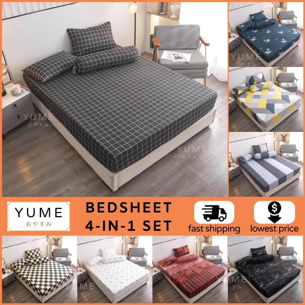 YUME Fitted Bedsheet 4 in1 Queen and King set/ 2 in1 Single set / Cadar ...