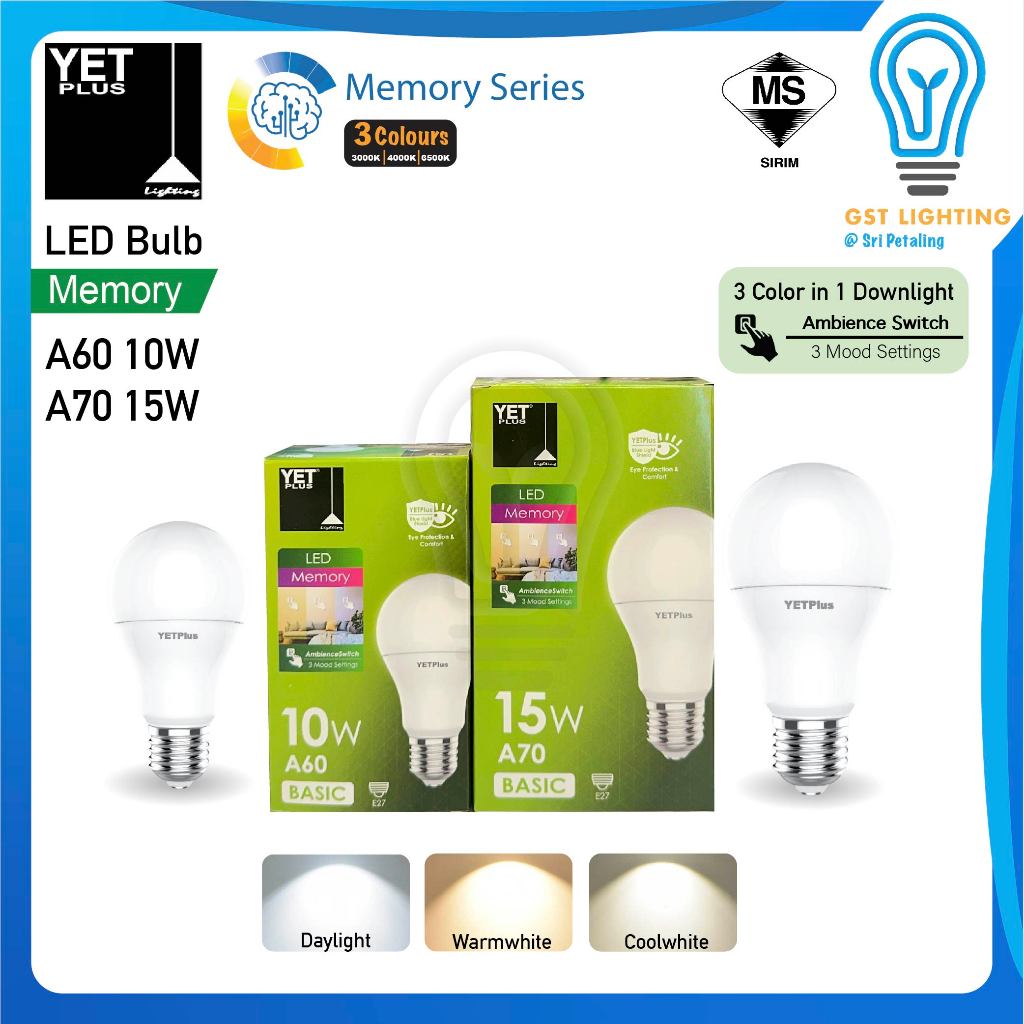 YETPLUS 3C Memory A60 / A70 Basic 10W 15W LED E27 3 in1 Bulb Mentol 电灯泡 ...