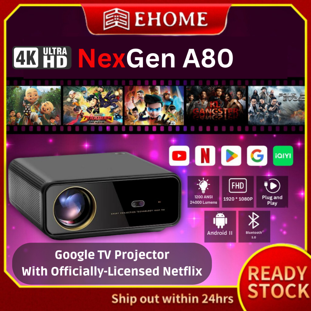 NEXGEN A80 4K PROJECTOR G00GLE TV PROJECTOR WITH OFFICIALLY-LICENSED ...