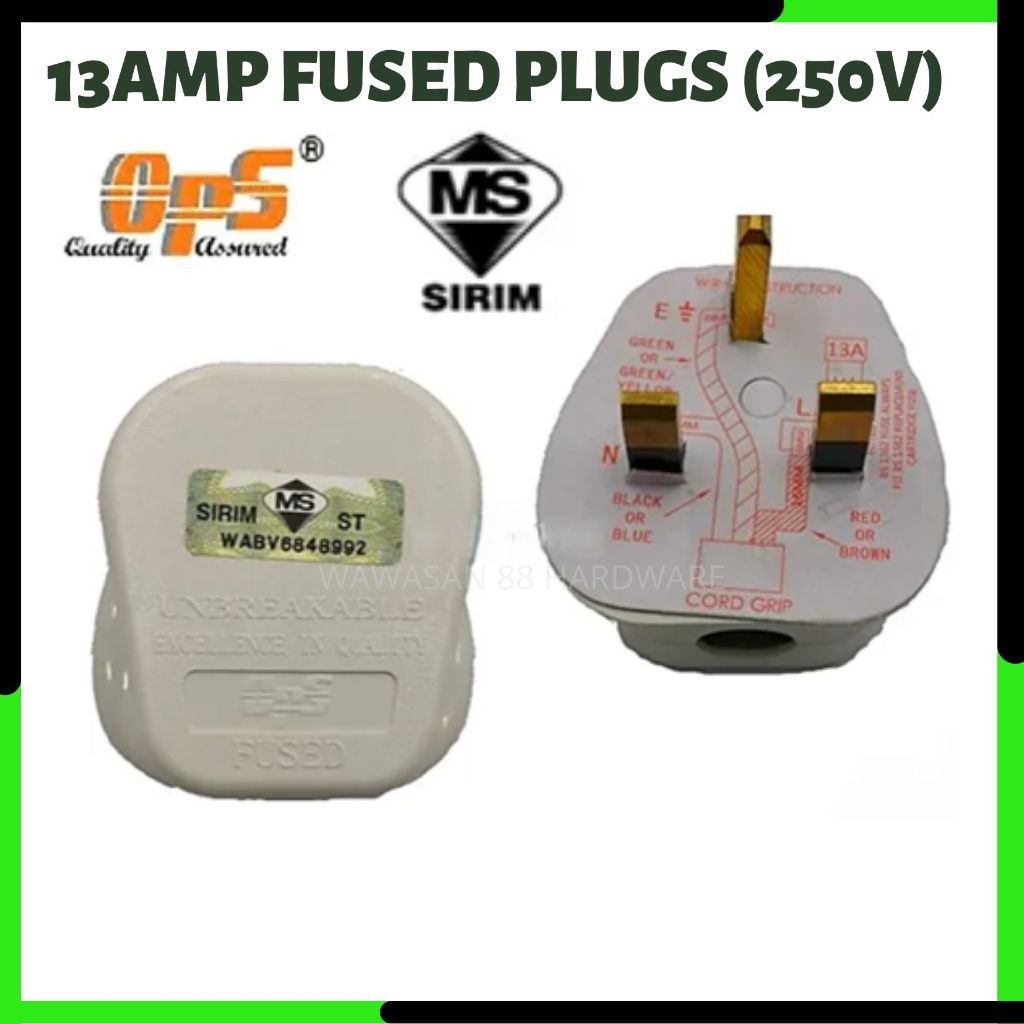 OPS Quality SIRIM Fused Plug Top OPS323 13AMP Fuse Cover With Nut 3 Pin ...