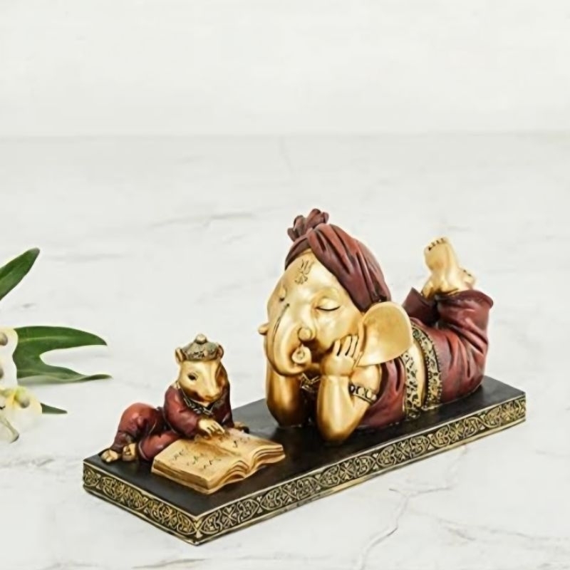 Ganesha Reading Book with Mouse Idol.Decoative Showpiece (LxH - 20 cm x ...