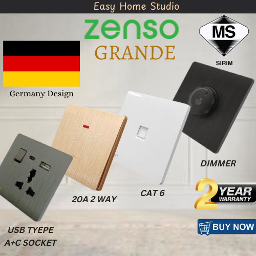 SIRIM ZENSO Grande Type C A USB CAT 6 20A 2 Way Switch Black Gold ...