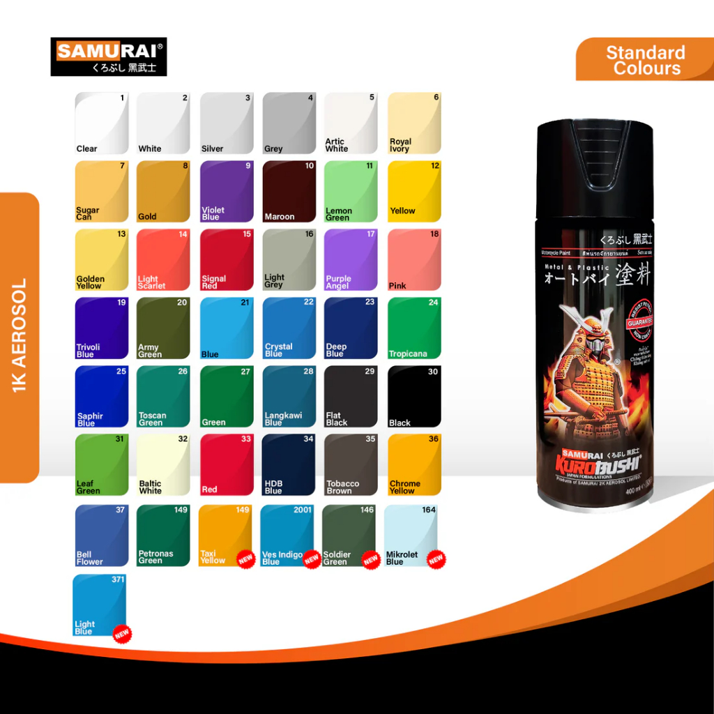 Samurai Spray Paint Standard Colour Paint Aerosol Cat Spray Tin Clear ...