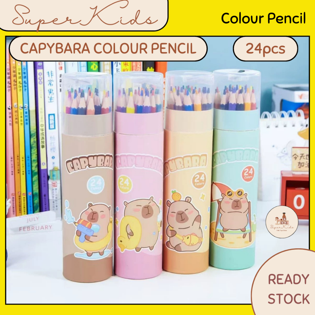 COLOUR PENCIL Set Stationery Cute Capybara Cartoon Kids Gift Present ...