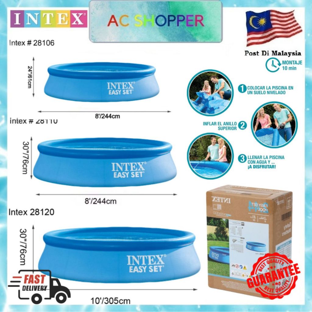 INTEX Easy Set Pool 8ft X 24ft / 8Ft X 30ft / 10ft X 30ft Inflatable ...
