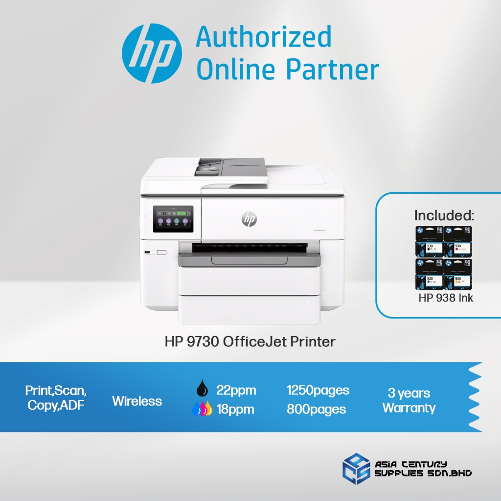HP OfficeJet Pro 9730 All In One Printer - Print/Scan/Copy/Fax/ Wifi Wireless Printer, Double ...