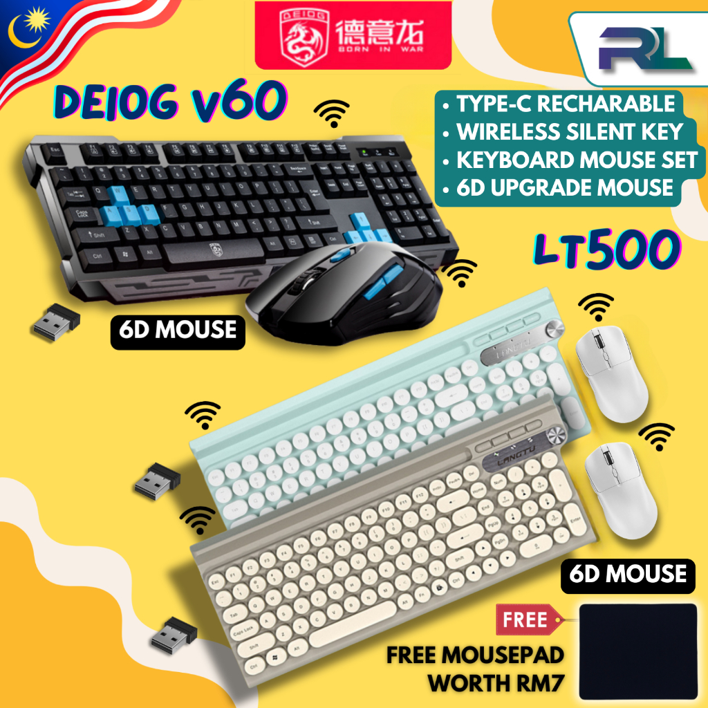 𝗪𝗜𝗥𝗘𝗟𝗘𝗦𝗦】DEIOG V60/LANGTU LT500 Wireless Keyboard Mouse Combo Set Murah ...