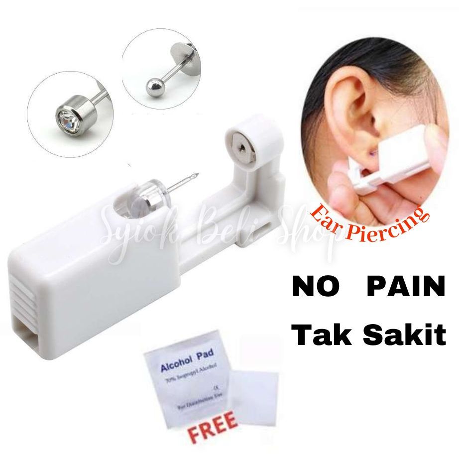No Pain Ear Piercing Piercer Tools Tindik Telinga Free Alcohol Pad ...