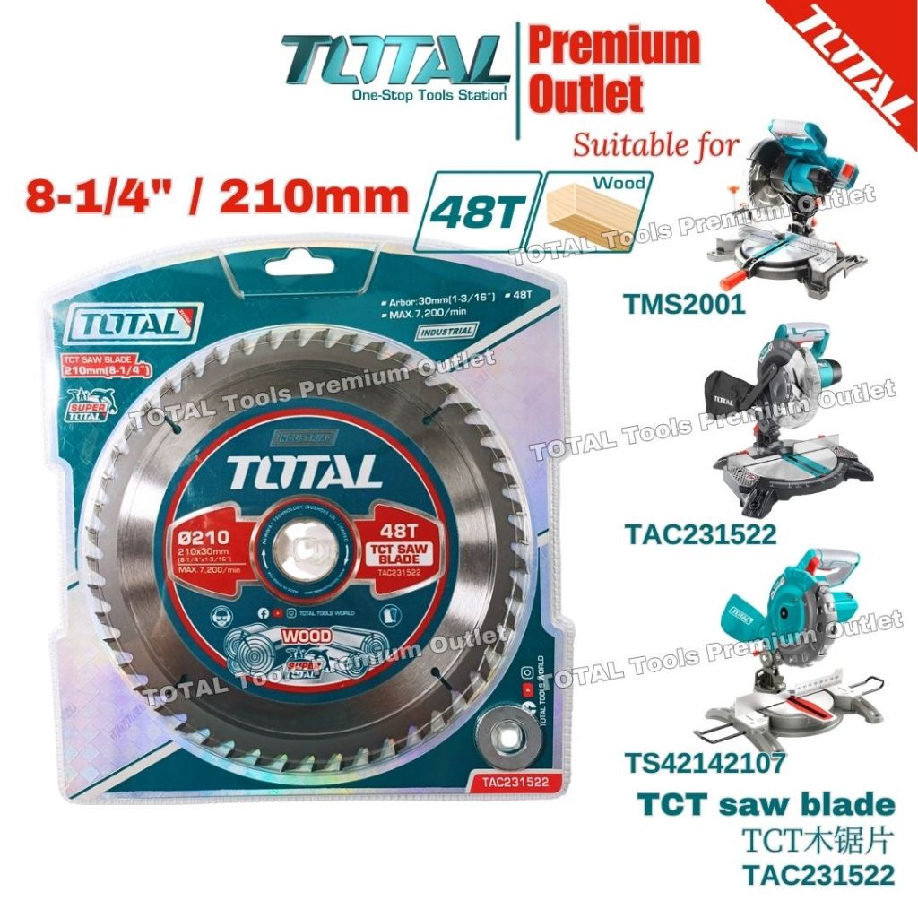 TOTAL Tools 8-1/4" (210mm) 40T / 24T TCT wood saw blade Suitable for TMS2001, TAC231522TCT ...