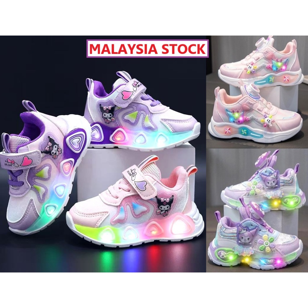 Kids Shoes Kuromi Melody Flash LED Light Shoes Elsa Girls Light Up ...