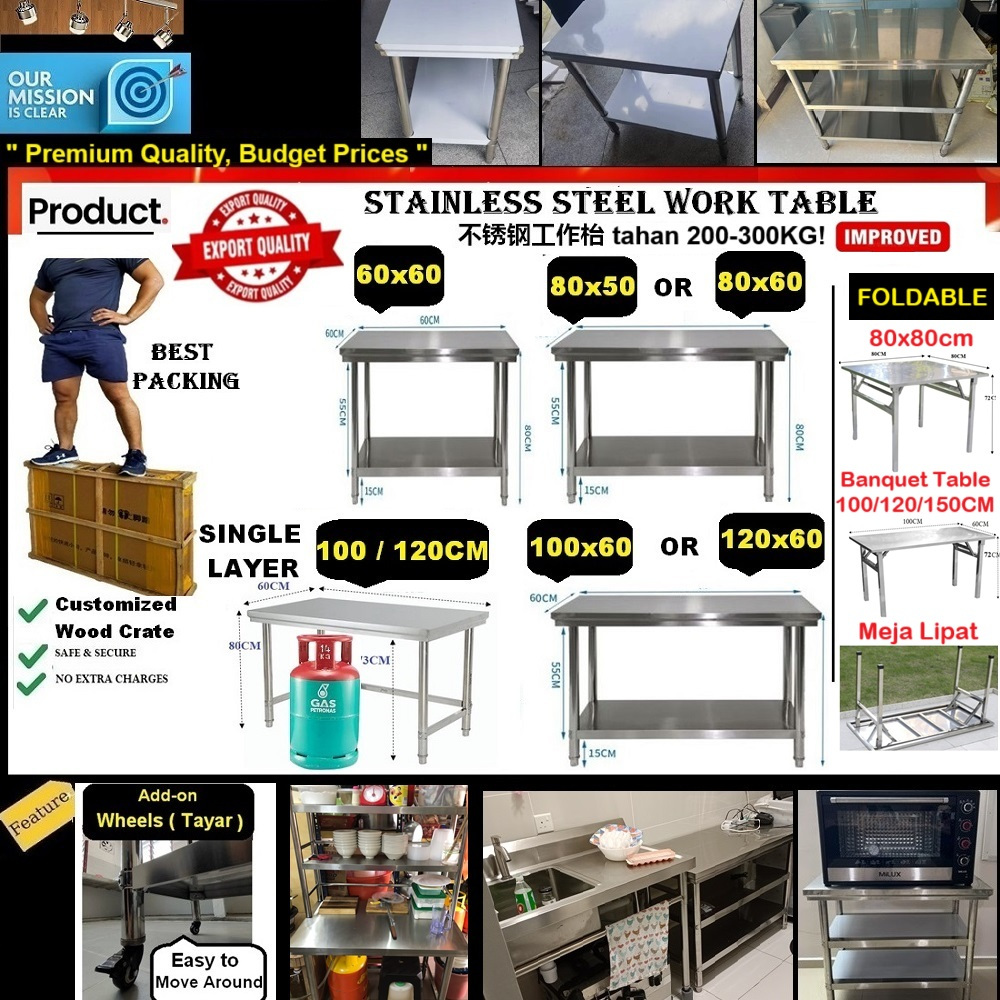 MEJA BUDGET STAINLESS STEEL 60,80 & 100CM WORK TABLE WORK BENCH ...