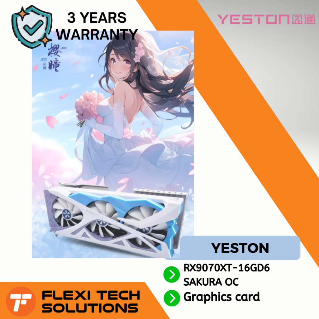 Flexi Tech Yeston Sakura Radeon RX 9070 XT 16G GDDR6 256bit 4nm video cards Desktop Computer PC ...