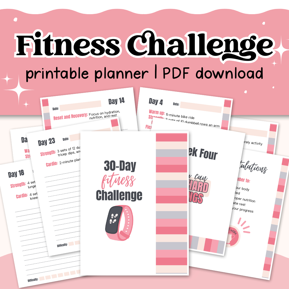Fitness Planner Printable 30 Day Fitness Challenge Pdf Workout