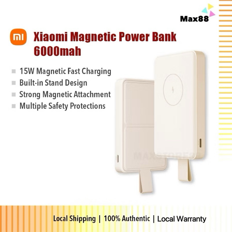 Xiaomi Magnetic Power Bank 6000mah | 18W Wired + 15W Wireless Charging (WPB0620MI) | Shopee Malaysia