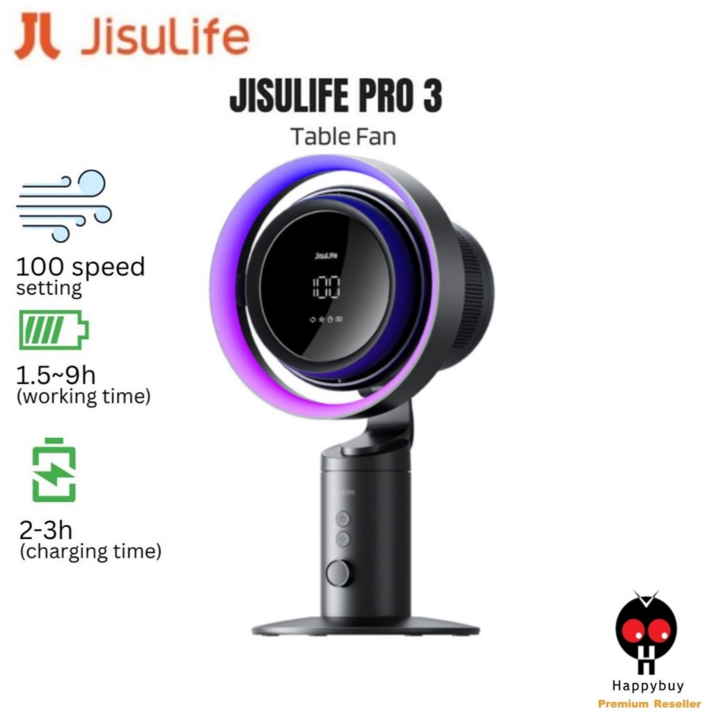 JISULIFE Table Oscillating Desk Fan Pro3 Portable Bladeless Fan Strong Air Purifier Rechargeable ...