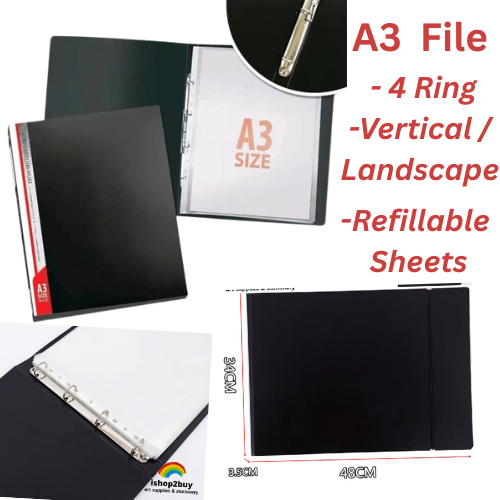 A3 File 4 Ring Binder Clear Book Holder File Vertical File Binder A3 ...