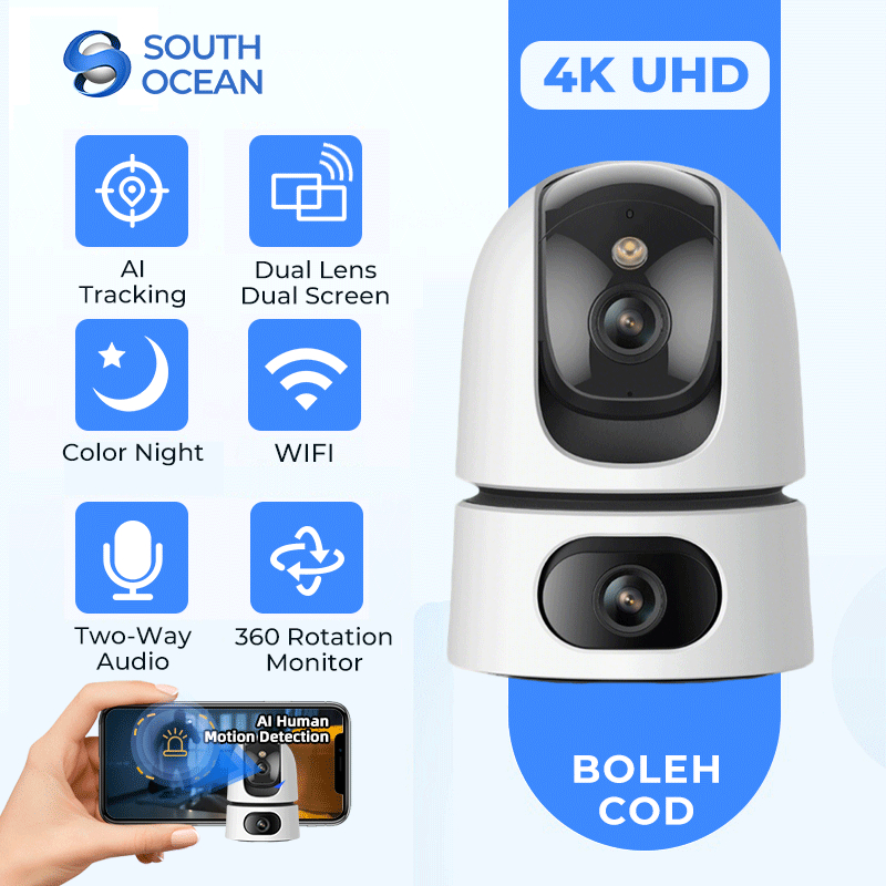 South Ocean 4K Ultra HD Dual Lens Dual Screen CCTV Wireless Full-color ...