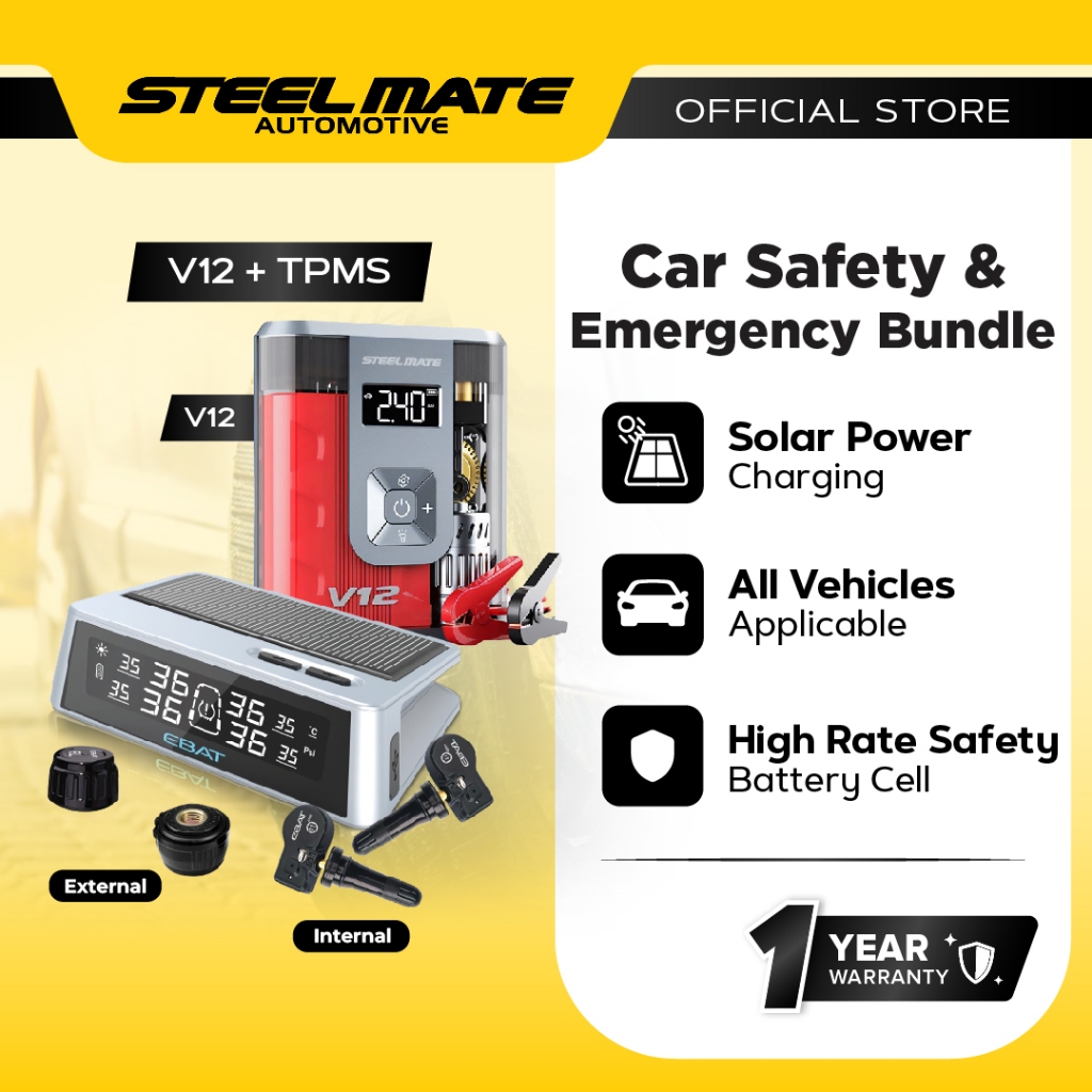 Steelmate Safety & Emergency Bundle TPMS + 4 IN 1 Tire Inflator, Jump ...