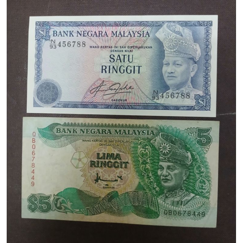 MALAYSIA 4TH SERIES 1 RINGGIT & 7TH SERIES 5 RINGGIT BANKNOTES ...