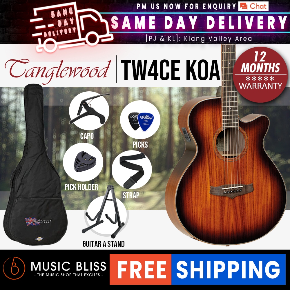 Tanglewood TW4 CE KOA Winterleaf Super Folk Cutaway Acoustic-Electric ...