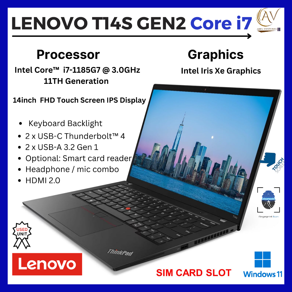 (SIM CARD SLOT)Touch Screen,Lenovo ThinkPad T14s GEN 2,14.0''FHD, intel ...