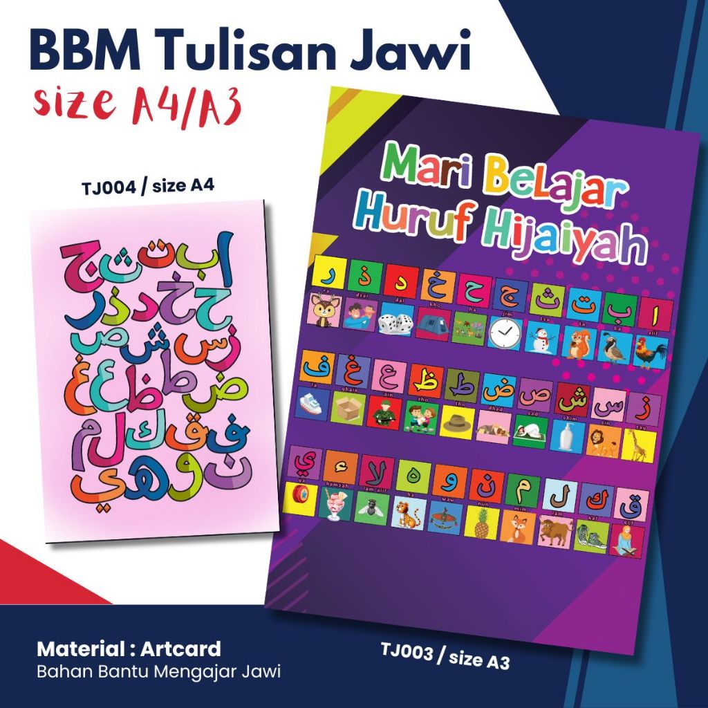 BBM TULISAN JAWI Bahan Bantu Mengajar / Huruf Hijaiyah / Poster Artcard - size : A3 & A4 ...