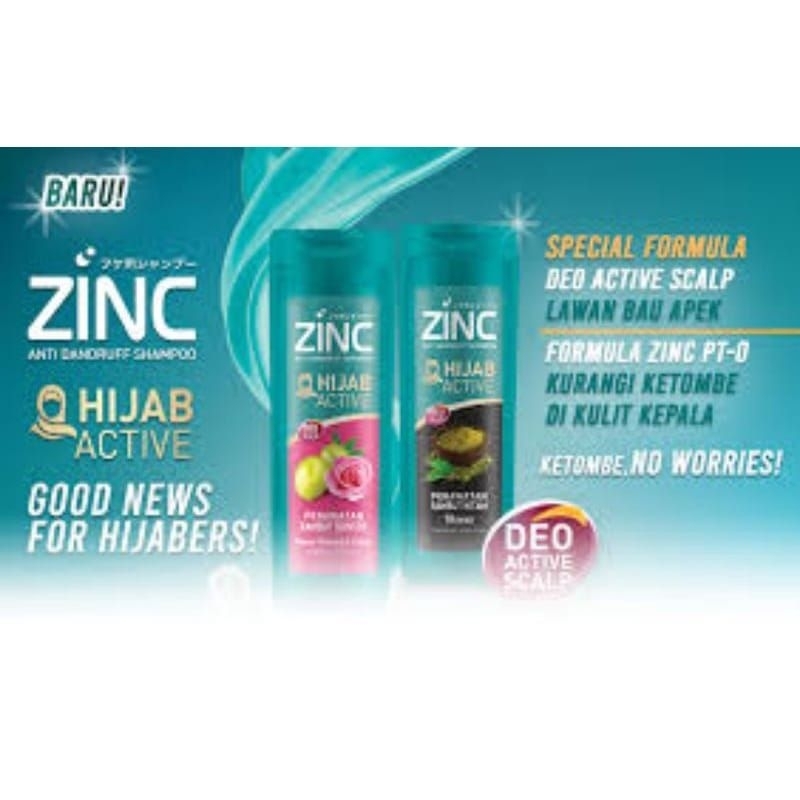 Zinc anti Dandruff Shampoo hijab active kemasan botol 340ml/170ml ...
