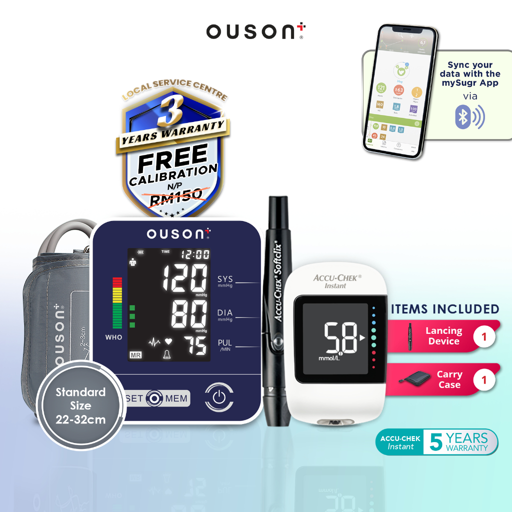 OUSON 3 Colour Backlight Digital Blood Pressure Monitor ACCU-CHEK ...