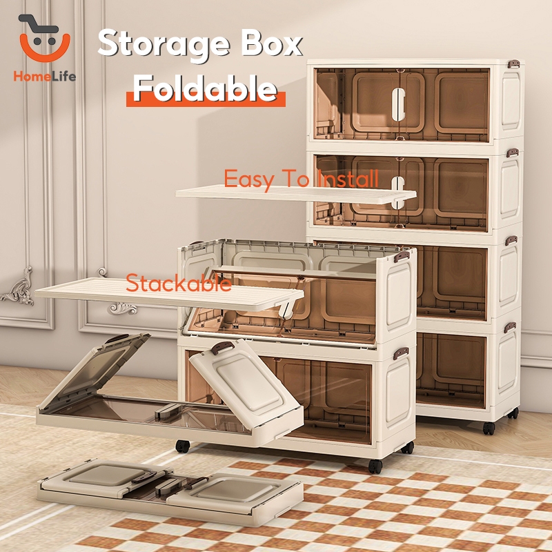 50-70cm Foldable Storage Cabinet Magnetic 2 Doors Stackable Storage Box ...