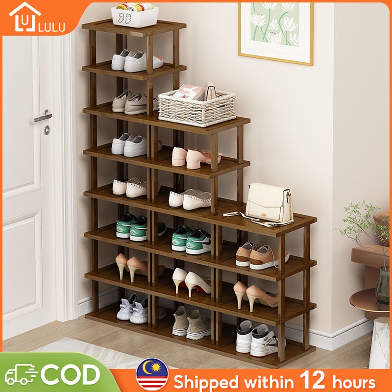LULU Rak Kasut Shoe Rack 5/6/7/8/9 Layers Rak Kasut Bertutup Bamboo ...