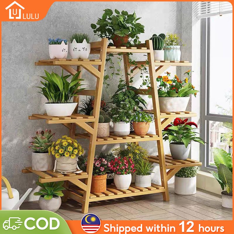 LULU Plant Rack Rak Pasu Bunga 6/7/9Layers Flower Garden Rack Bamboo ...