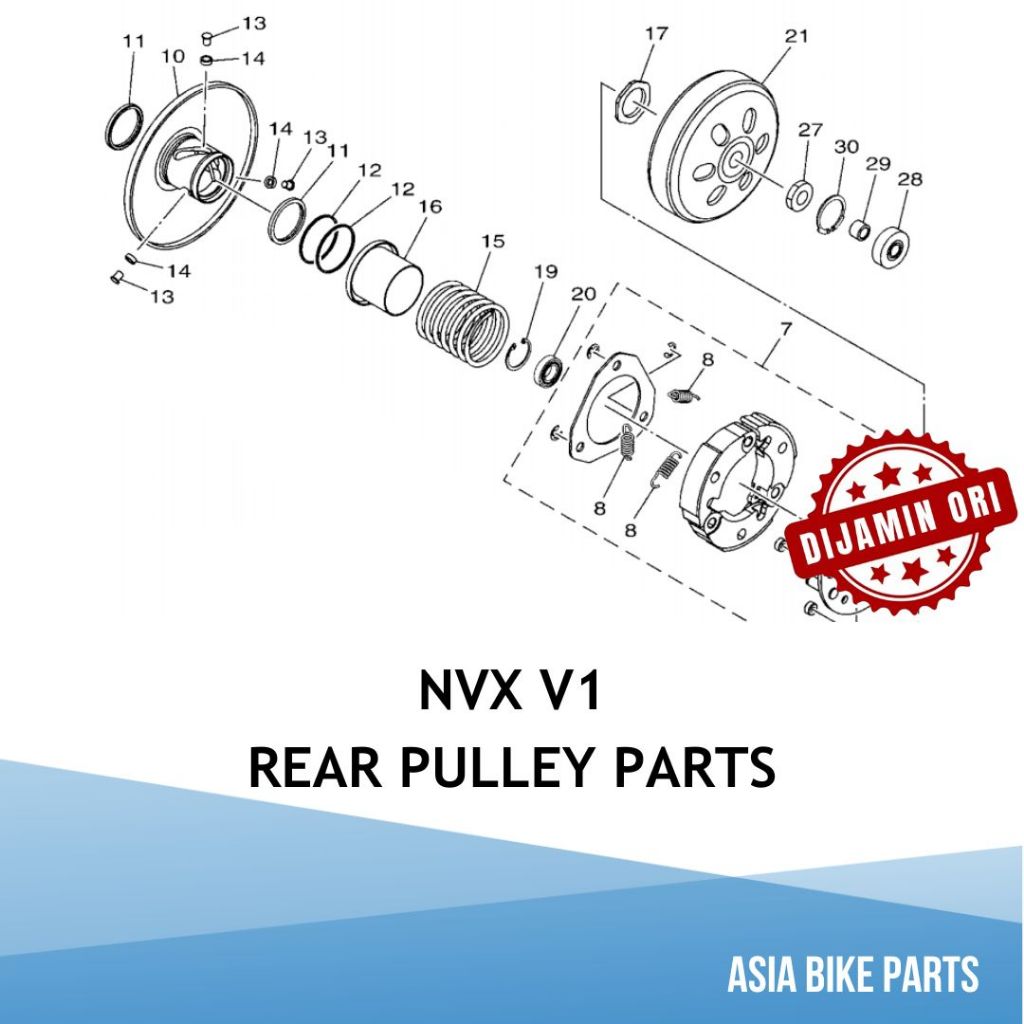 Yamaha Original NVX V1 Rear Pulley Parts Secondary Sheave Bearing ...