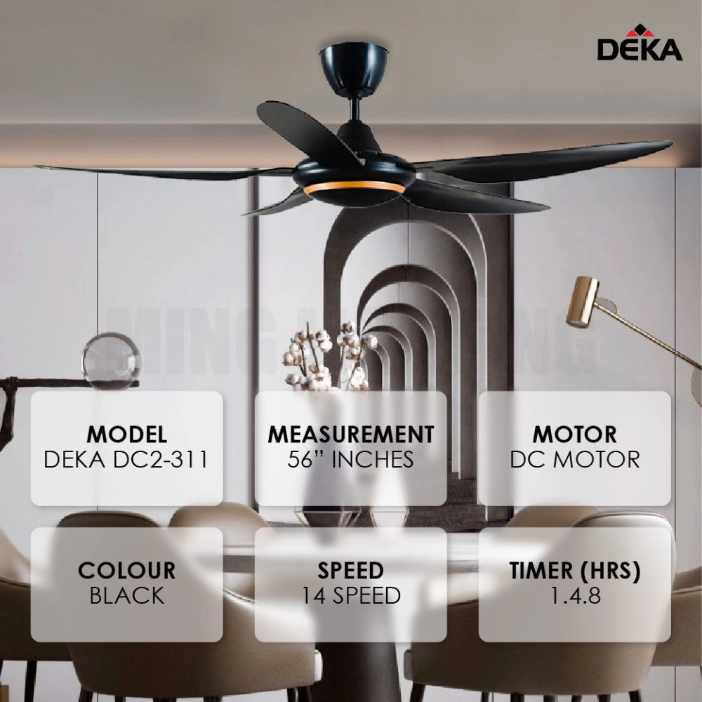 DEKA Kipas Siling DC2-311 Ceiling Fan 7 + 7 Speed 5 Blade 56" Gold ...