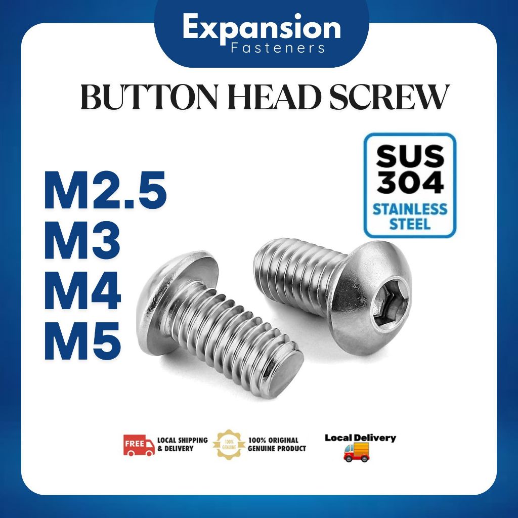 M2.5 M3 M4 M5 Button Head Screw 304 Stainless Steel SHINY SURFACE Allen ...