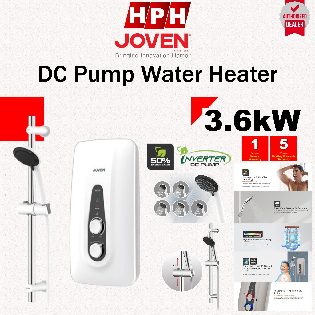Joven Water Heater (SB11IP / SB11IP-RS) Silent DC Pump Instant Water Heater With Rain Shower ...