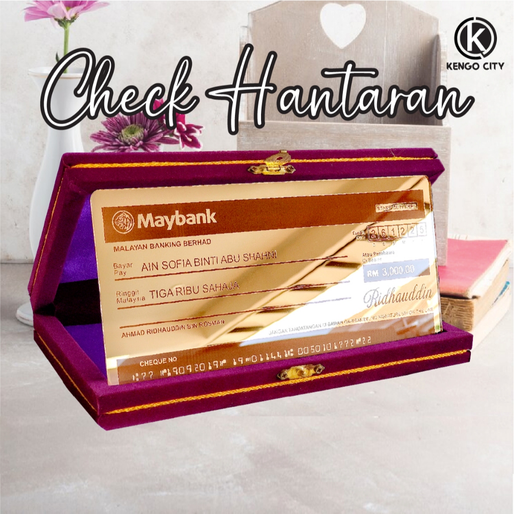 Cek Hantaran + Box Baldu / Cek + Tapak | Replika Cek | Cheque Hantaran ...